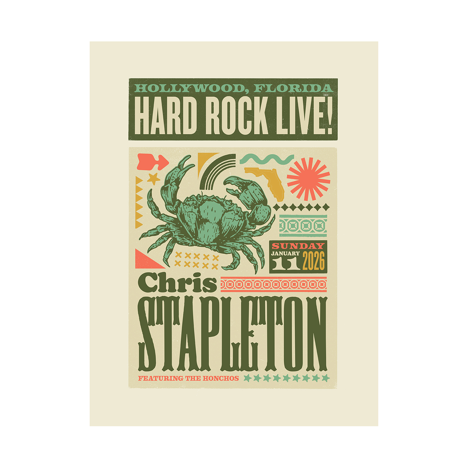 Chris Stapleton Show Poster Hollywood, FL 01/11/2026